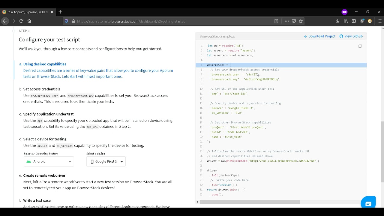 NodeJS Android Mobile Automation on BrowserStack