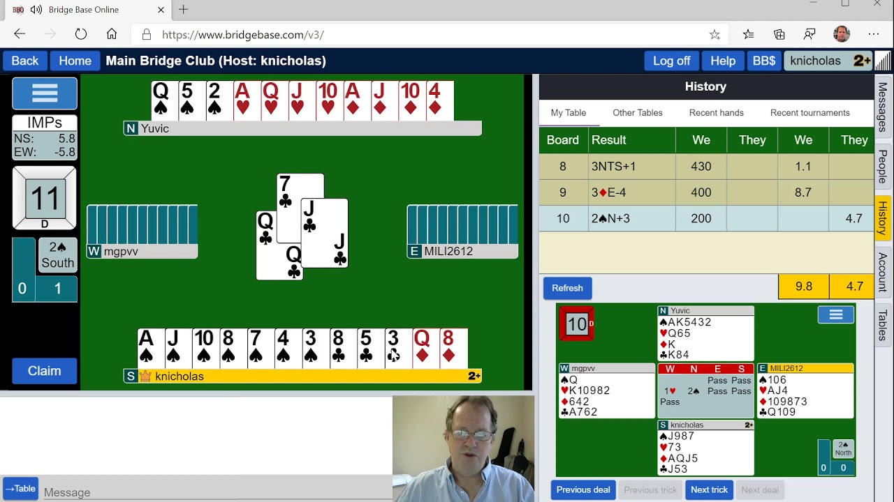 Learning Bridge: 10 hands played with commentary