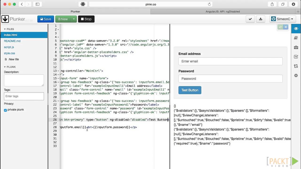Web Development with AngularJS and Bootstrap Tutorial: Disabling Buttons | packtpub.com
