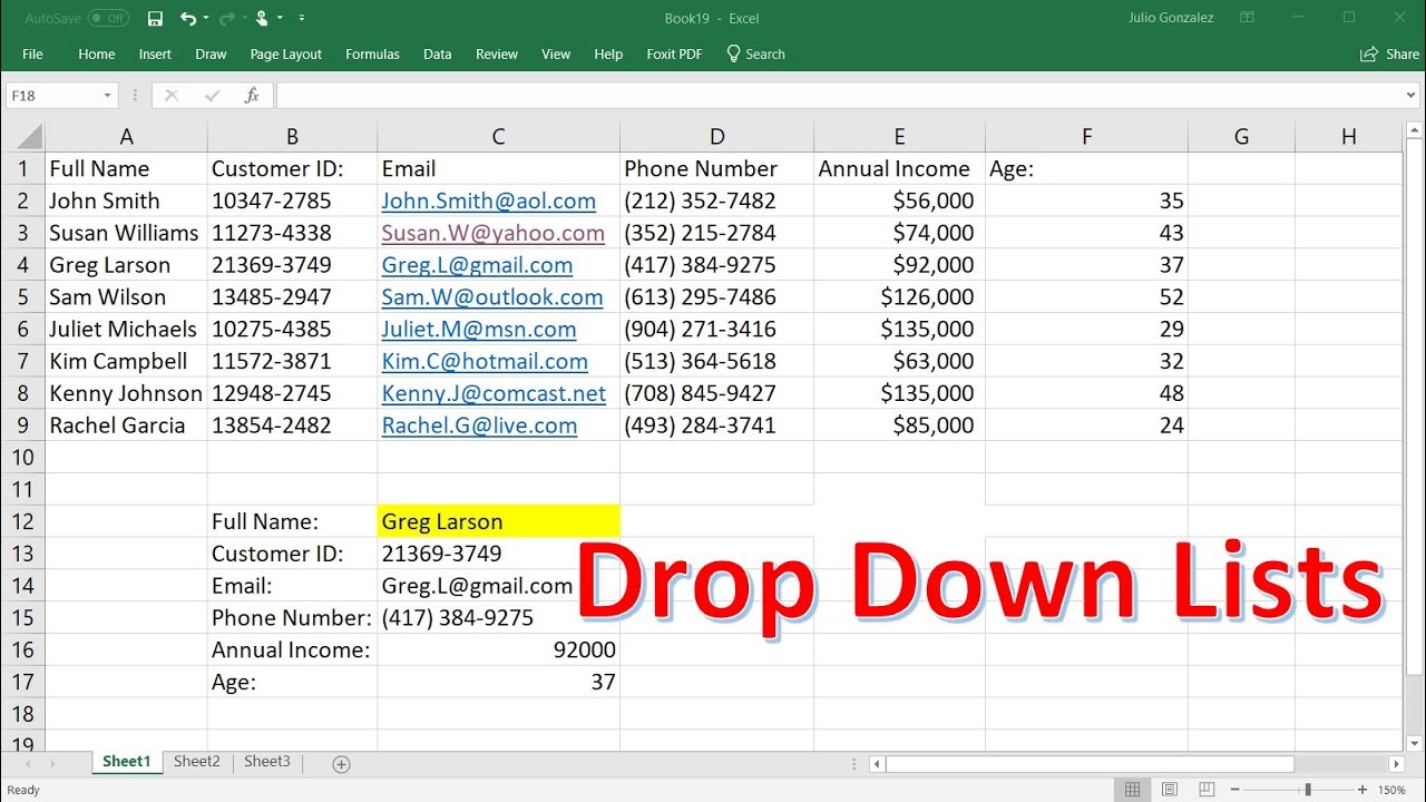 Data Validation and Drop Down Lists With Vlookup Function | Excel Tutorial
