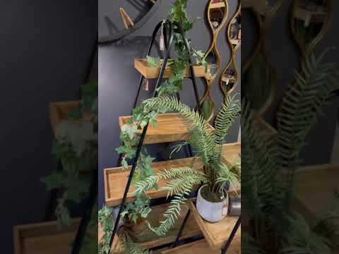 Industrial Style Wood And Black Metal Display Shelves Plant Stands