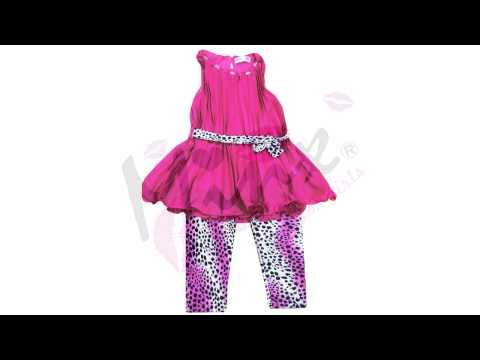 Wholesale Girls Dress And Leopard Print Leggings Set Cerise 2-6 Years