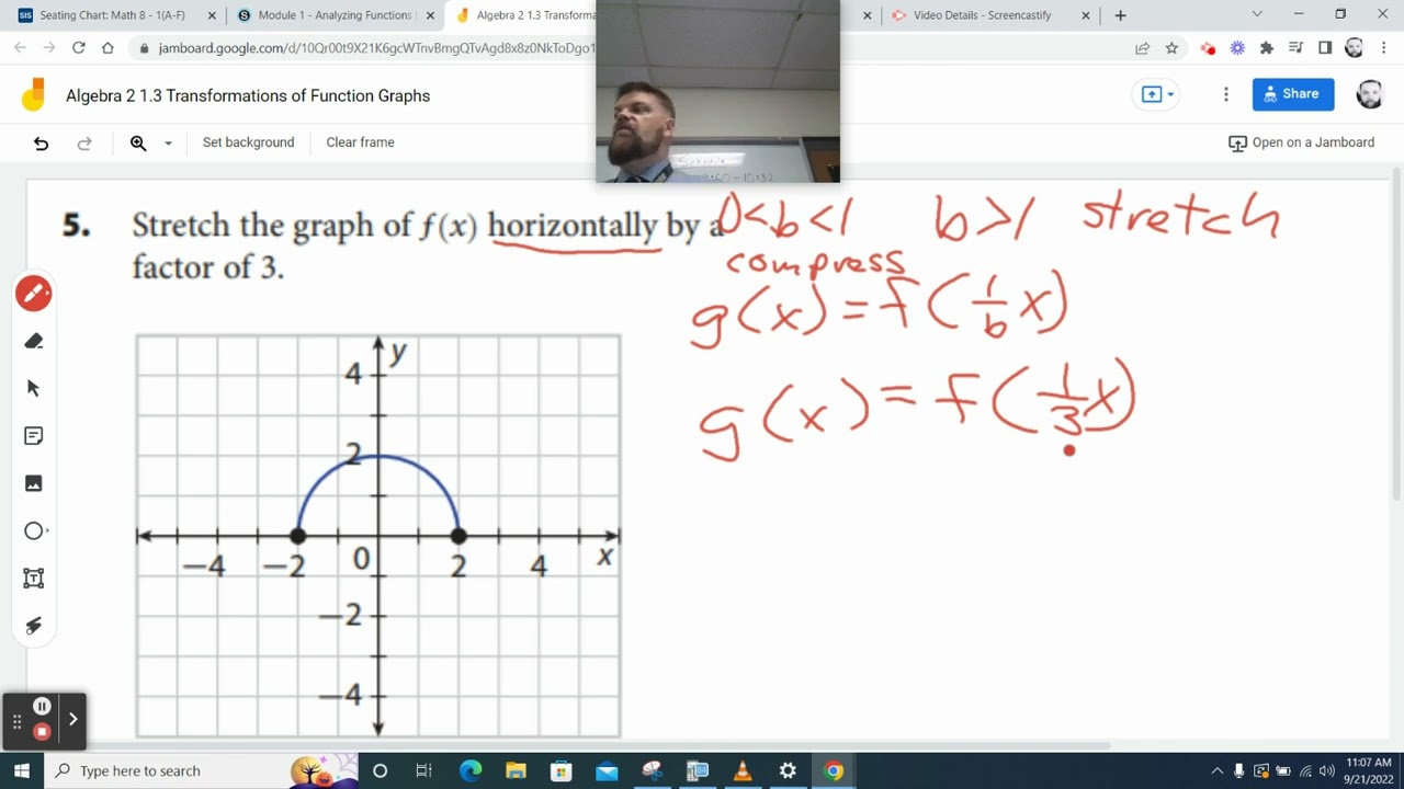 Algebra 2 1.3 Transformations of Function Graphs Problem 5