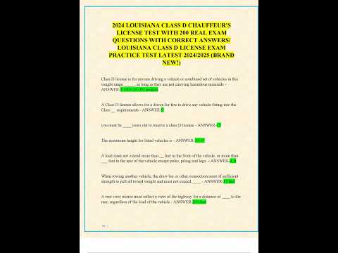 LOUISIANA CLASS D CHAUFFEUR'S LICENSE TEST WITH 200 REAL EXAM QUESTIONS WITH CORRECT ANSWERS