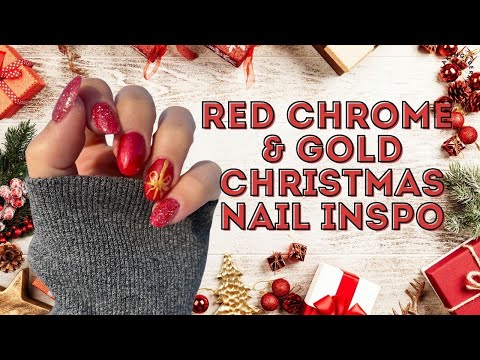 Red Chrome Nails with Bow Nail Art | Christmas Nail Ideas
