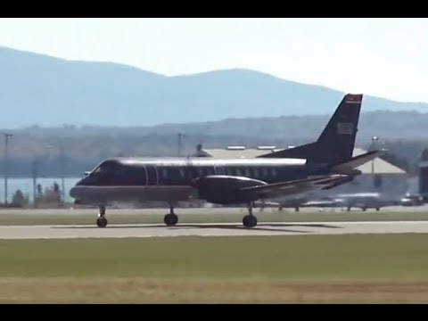 US Airways Express Saab 340 Takeoff from Bar Harbor Airport, Maine