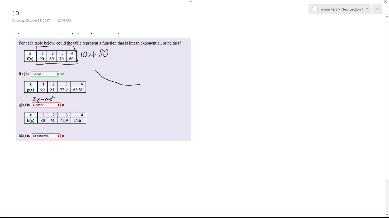 For each table below, could the table represent a function that is linear, exponential
