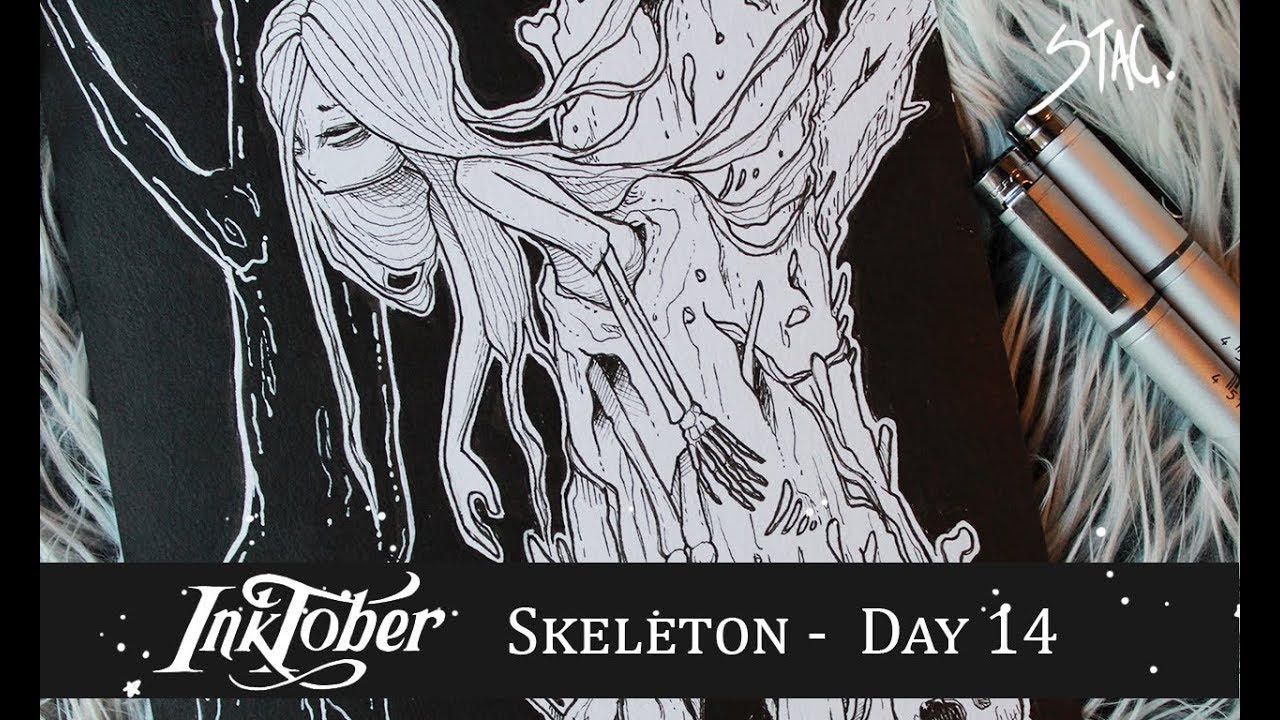 Inktober 14 / Drawlloween Skeleton - The Bone Tree