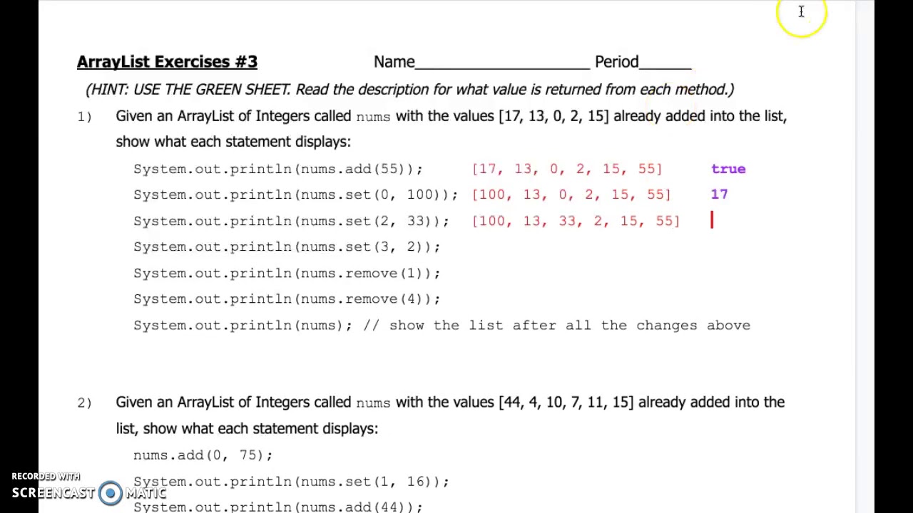 ArrayList Exercise #3