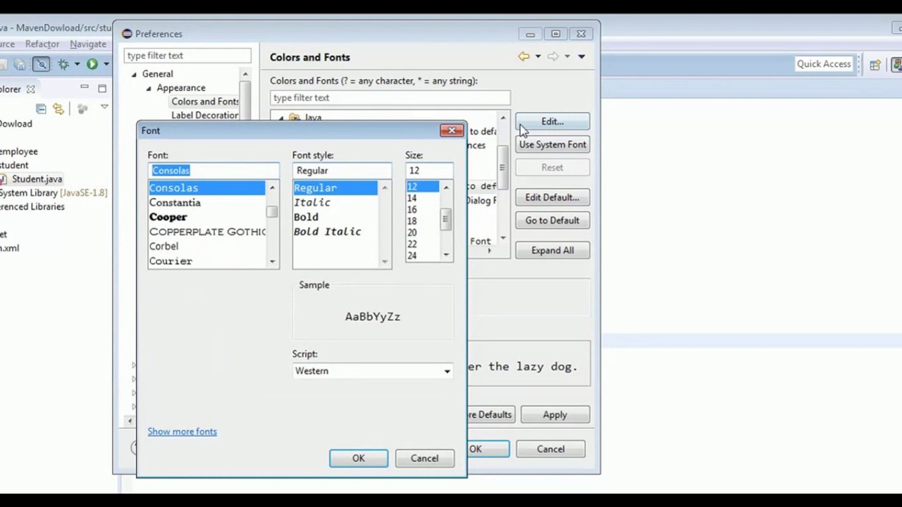 How to change font and font size in Eclipse for Java text editors?