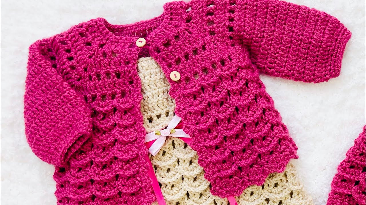 Vestidito para bebe a crochet paso a paso a juego con chaquetita en VARIAS TALLAS tejidos fácil