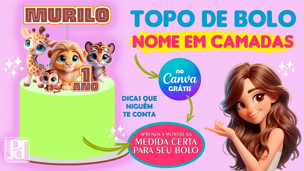Topo de Bolo Incrível no Canva com Nome em Camadas: [MEDIDA PERFEITA PARA SEU BOLO]
