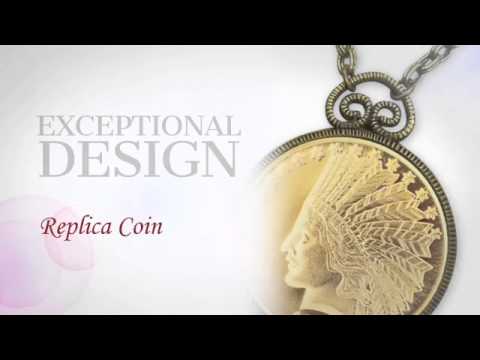 $10 Indian Head Eagle Gold Piece Replica Coin in Antique Goldtone Pendant Coin Jewelry - america...