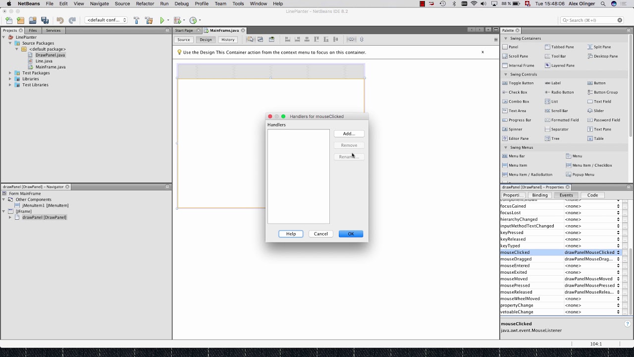 Java for 1GIG - Mouse events in Netbeans