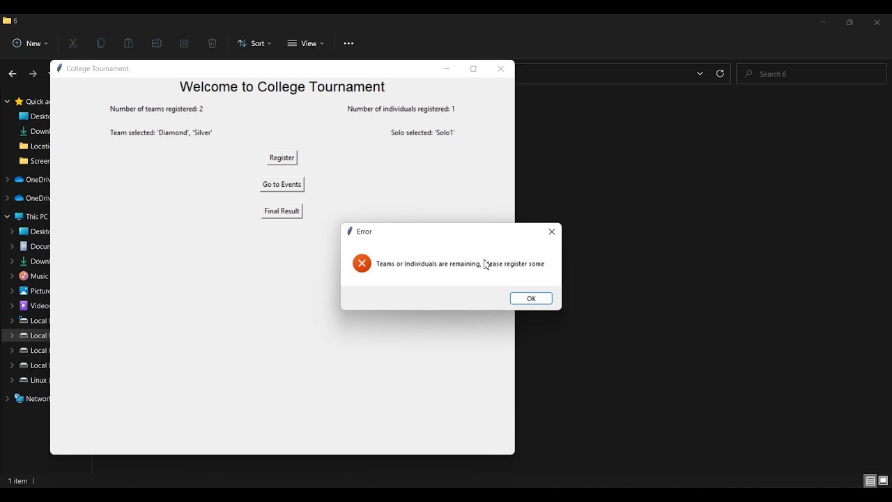 Basic Tournament  Management Project - Python Tkinter projects