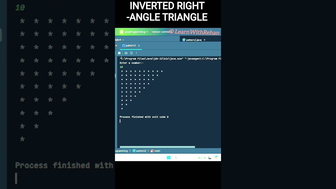 Java Program to Print an Inverted Right-Angle Triangle Pattern | Pattern Printing in Java#coding