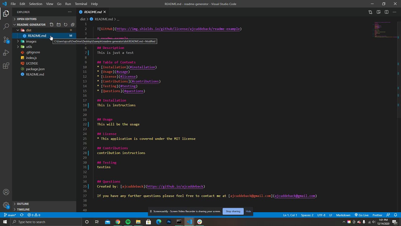 README Generator Instructions