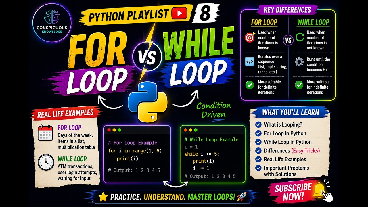 For Loop vs While Loop in Python | Difference Explained with Real-Life Examples | Python Playlist #8