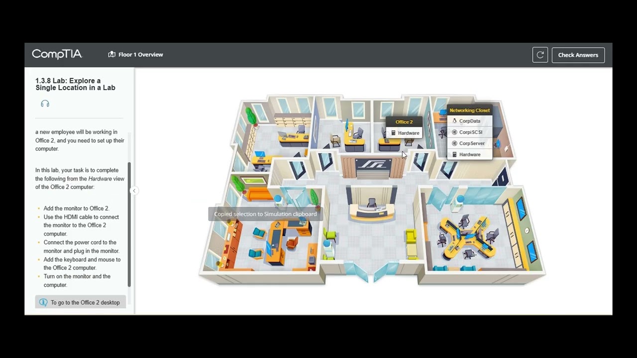 Testout | Network + | 1.3.8 Lab: Explore a Single Location in a Lab