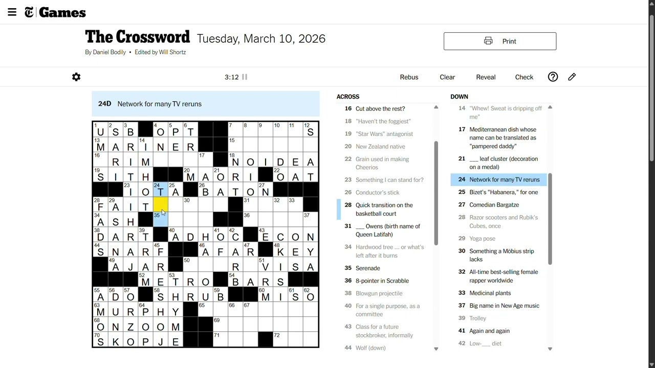 NYT Crossword Puzzle - Tuesday, March 10, 2026 | FULL SOLVE