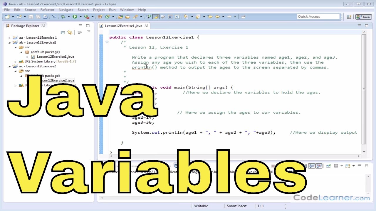 12x - Learn Java - Exercise 1 - Integer Variables