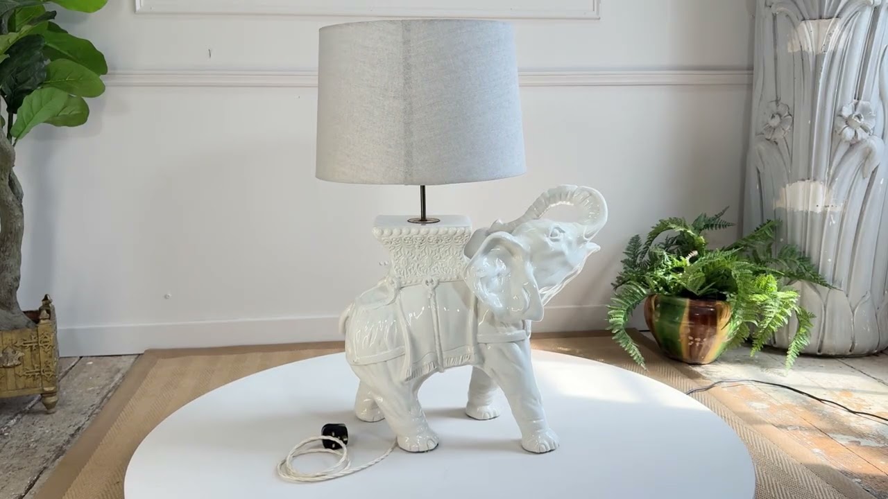 Mid Century Malicorne Ceramic Elephant Table Lamp