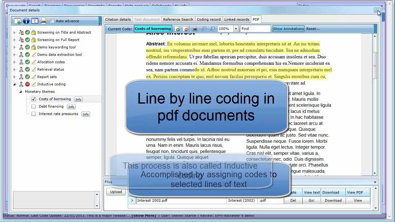 Line by line pdf coding in EPPI-Reviewer 4