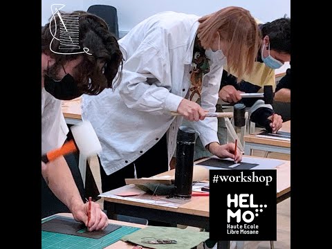 Kinamania founder, Kristina Zouein, gives a leather-craft workshop to HELMo Mode fashion school.