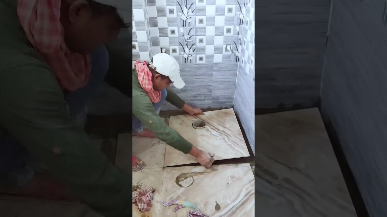 Toilet  techniques _ 2×2 Floor tiles Installation in Bathroom|Fitting floor tiles|sumi construction