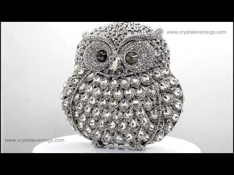 Silver Owl Crystal Evening Clutch Bag Strix Party Purse