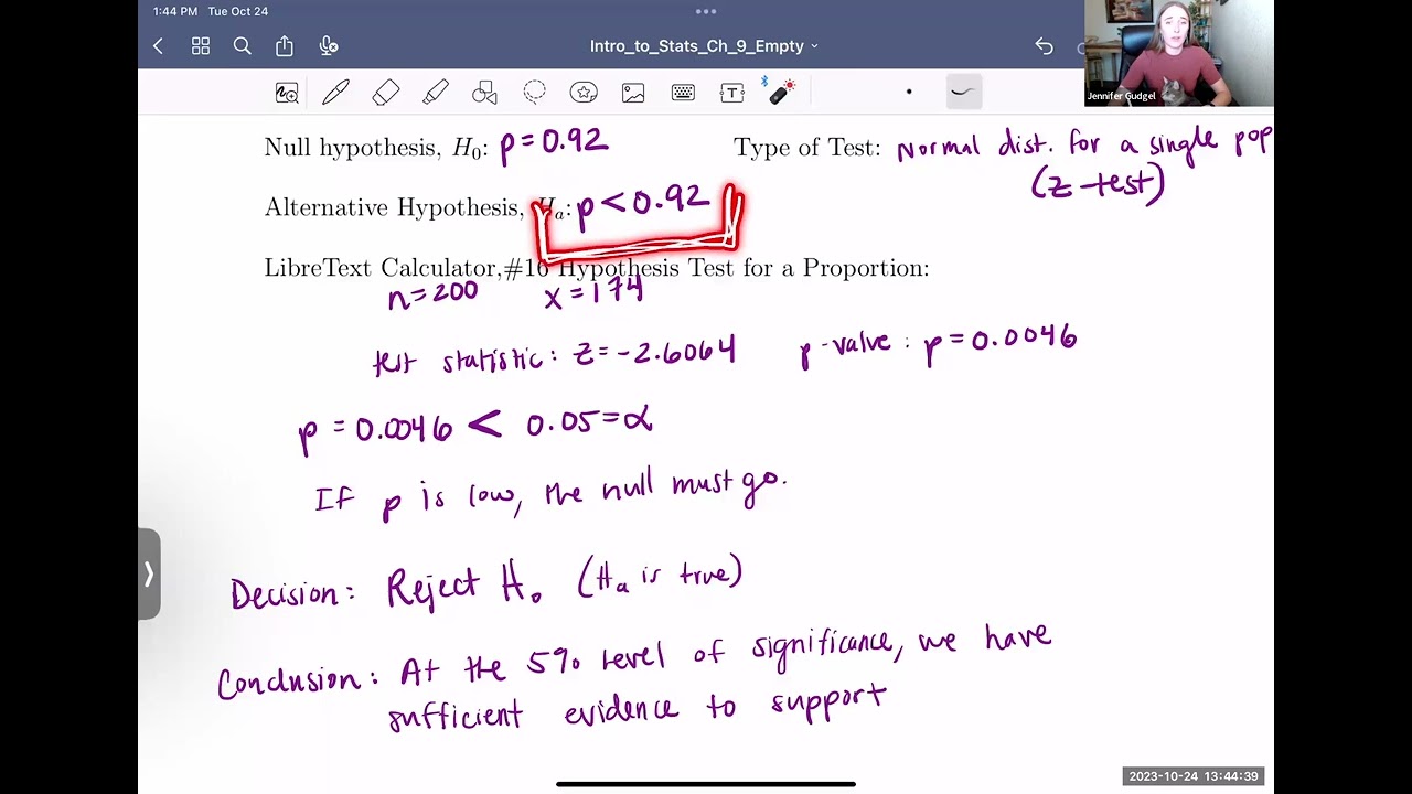 Intro to Stats Chapter 9 Video 13