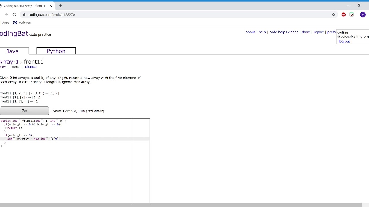 Array-1(front11) Java Tutorial || codingbat.com