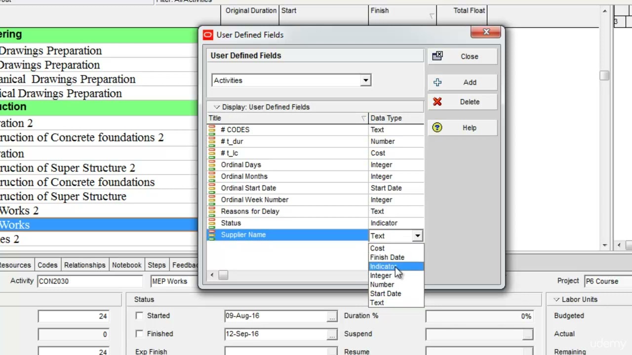 Primavera P6 Training - TOPIC 3 (General) - 7. User Defined Fields -UDFs