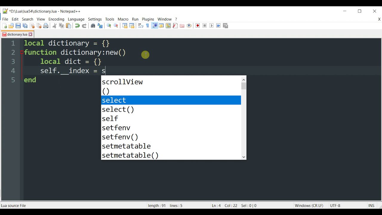 Implement Dictionary in LUA programming