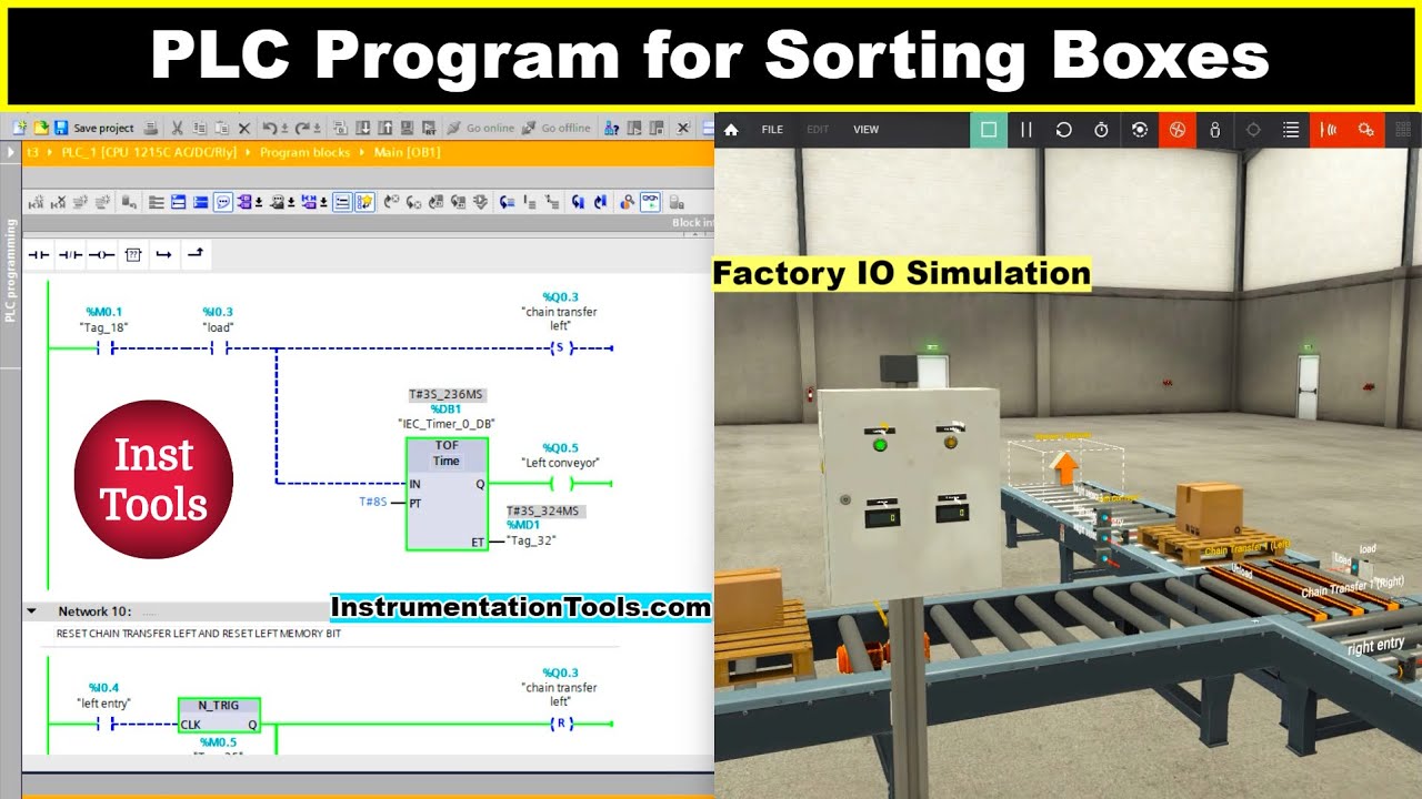 PLC Program for Sorting Boxes using Factory IO Simulation