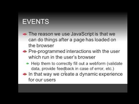 Introduction to JavaScript and events, simple example of onload event