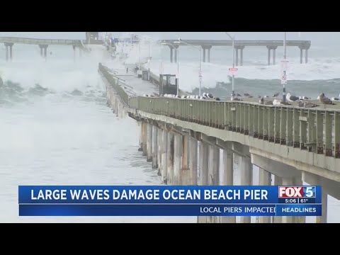 Large waves damage Ocean Beach Pier