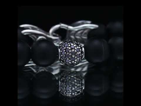 David Yurman Onyx Spiritual Bead Bracelet on Silver Chain w/ Black Diamond Bead