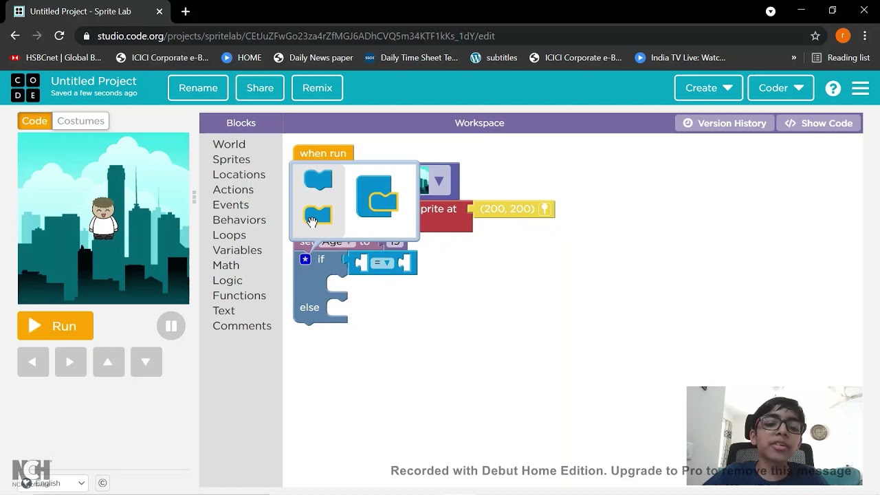 Coding in Code.org using Sprite lab basics.