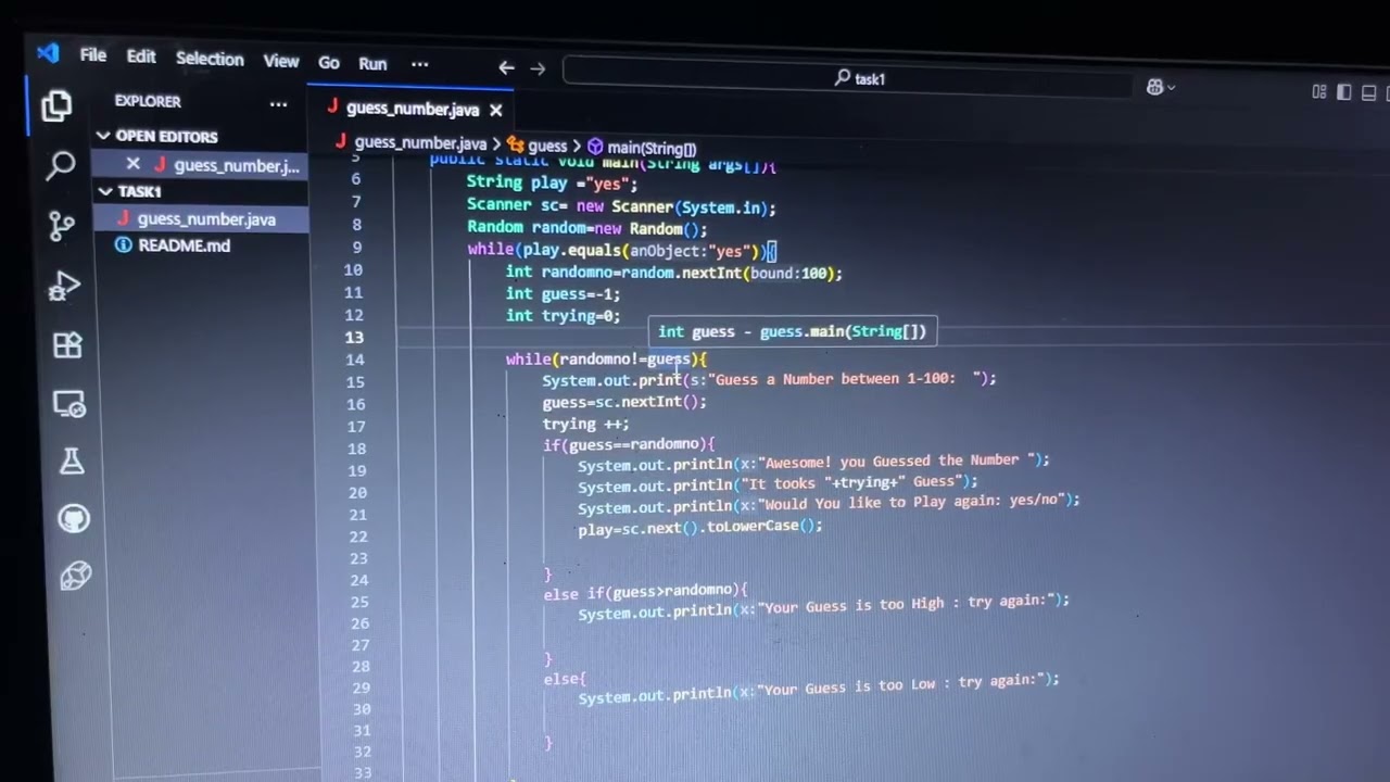 Internship (Task first) Java guess number game