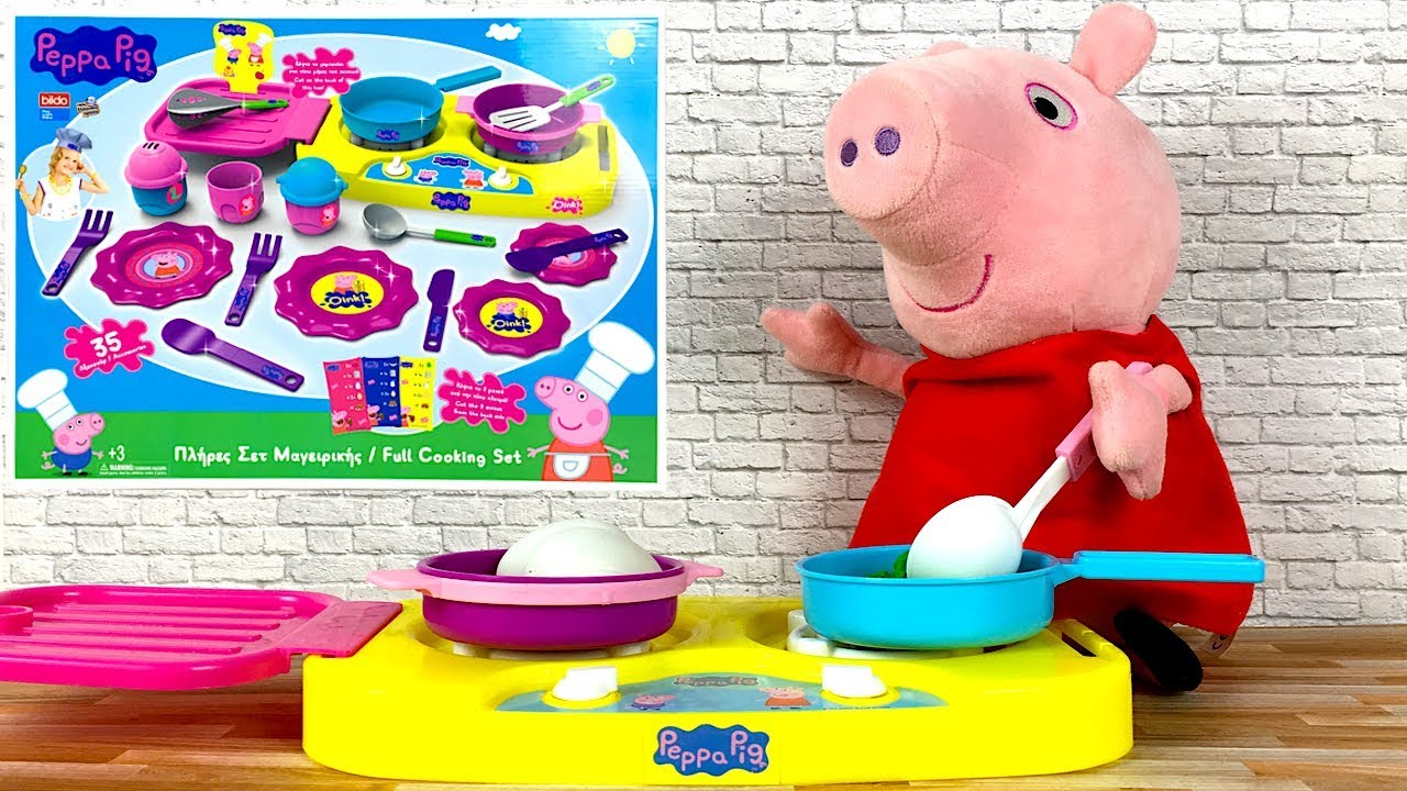 UNBOXING PEPPA PIG'S FULL COOKING SET COMPLETE WITH OVEN PLATES & MORE
