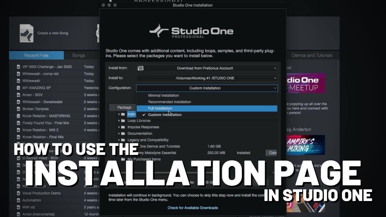 How to Use the Installation Page in #StudioOne