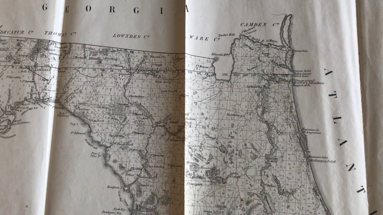 Florida State old map 1856 Westcott large detailed Army Forts Wagner litho