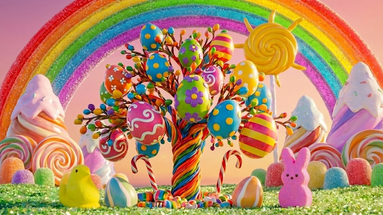 🍭 Easter Candy World Ambience | Uplifting Instrumental Music | Relaxing Spring TV Background (4K)