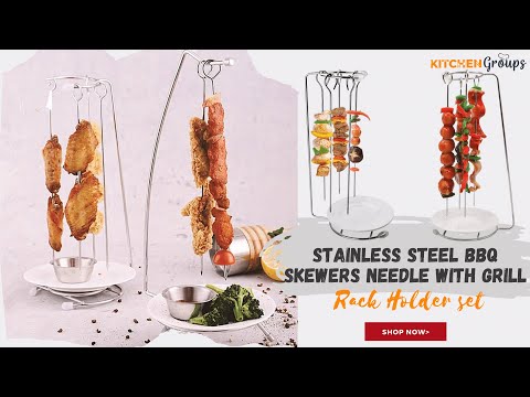 This Stainless Steel BBQ Skewers Needle with Grill Rack Holder Set Is A Great Tool For Grilling