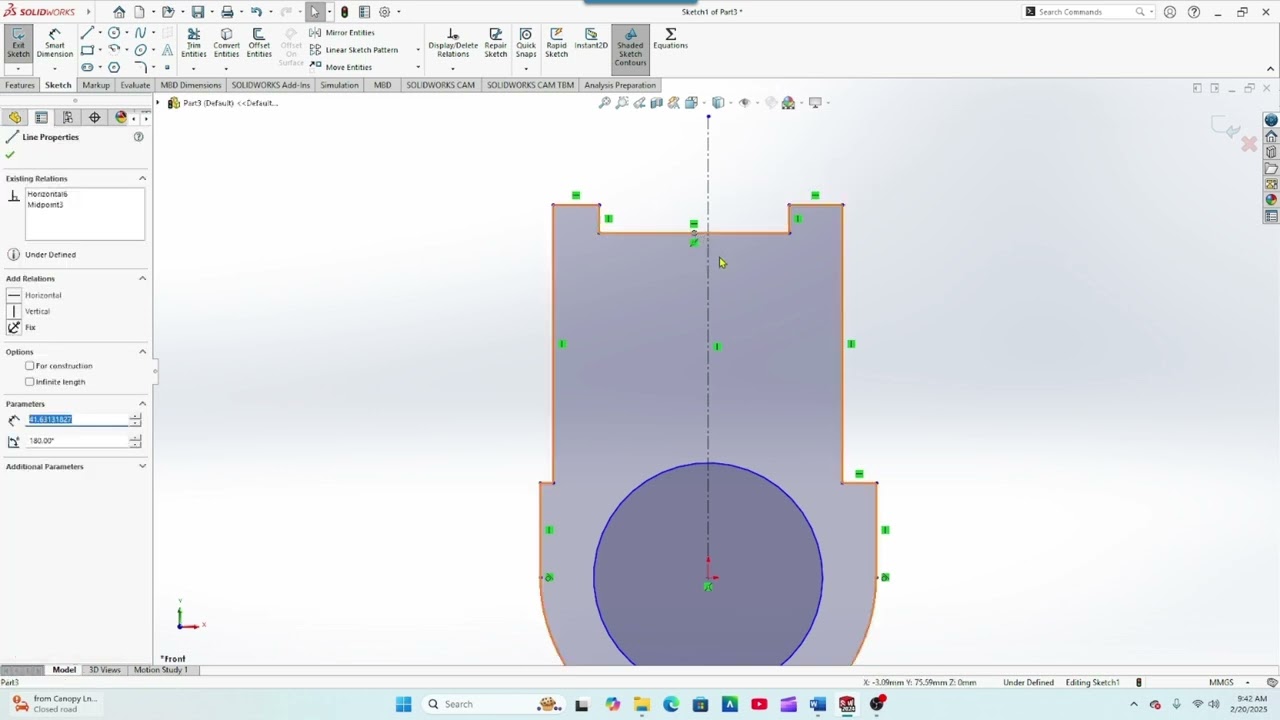 Solidworks - Sketching Exercise - Chapter 2- Tutorial 3