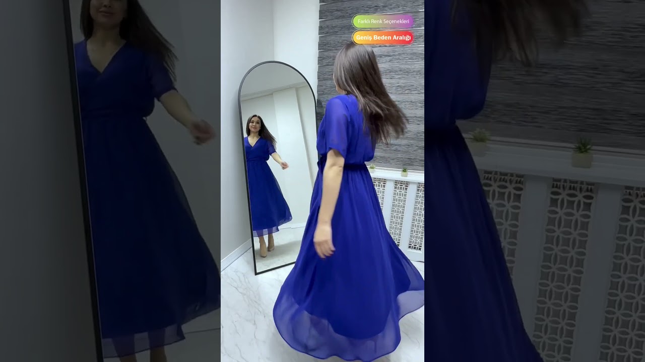 Kruvaze Yaka Şifon Elbise  Site Kodu: 000128