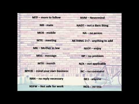 Short Forms of Words/ Abbreviation that are used in Chat and SMS