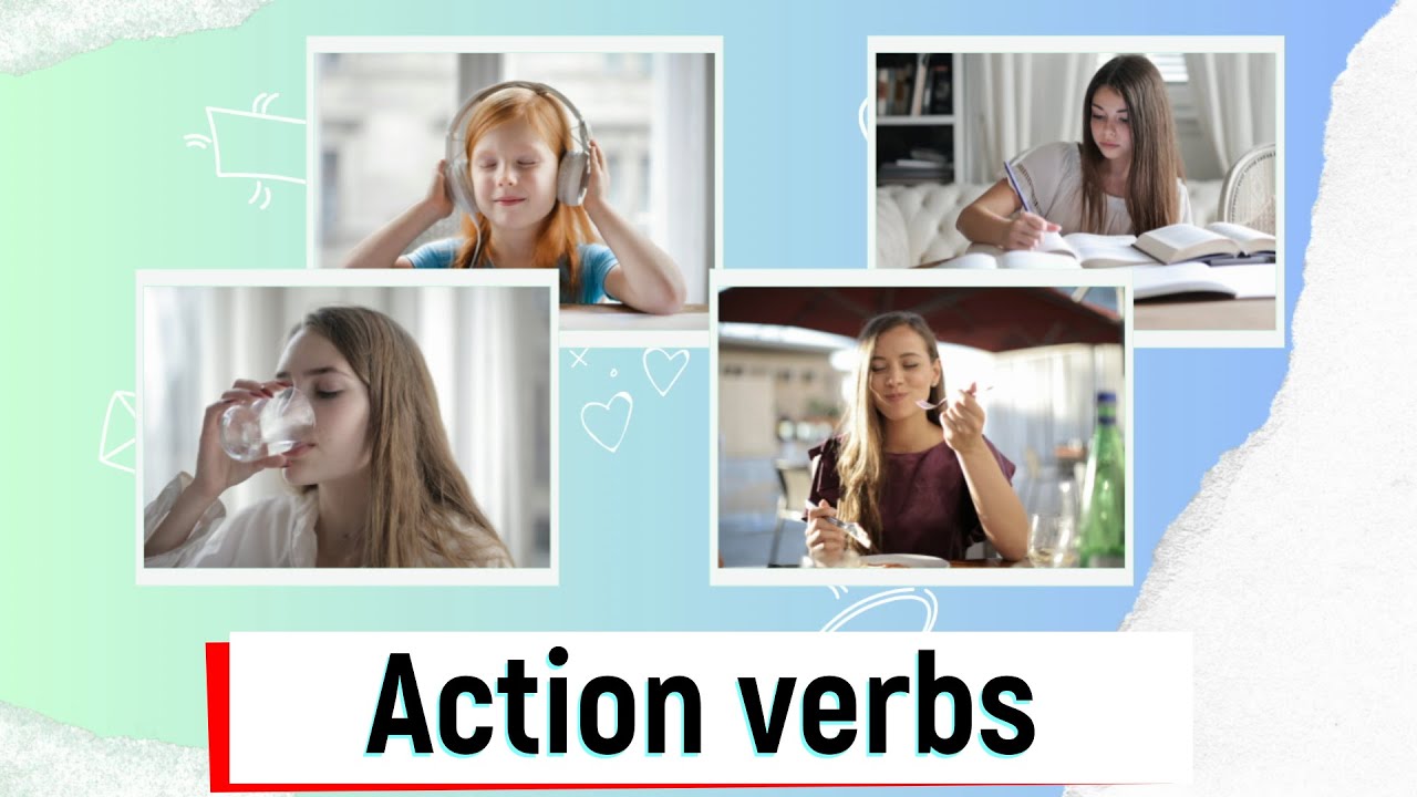 Learn Important Action Verbs with Pictures and Sentences + PRESENT CONTINUOUS Tense