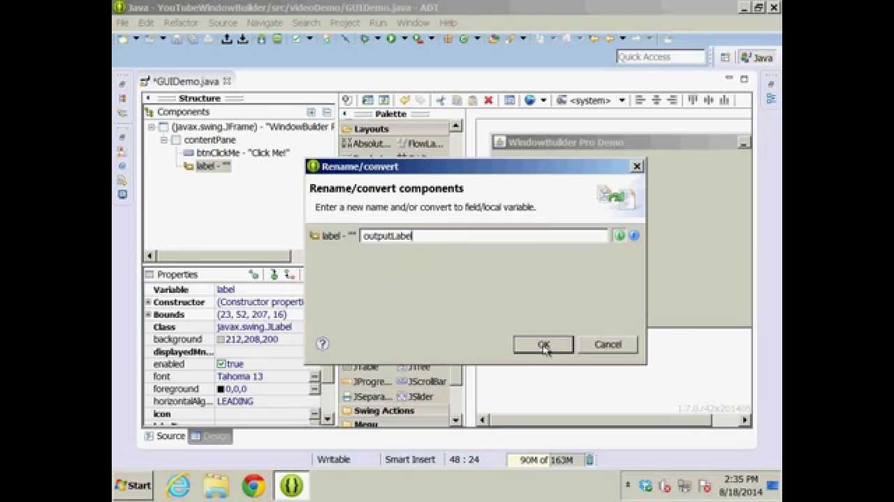 Create JFrame with WindowBuilder Pro